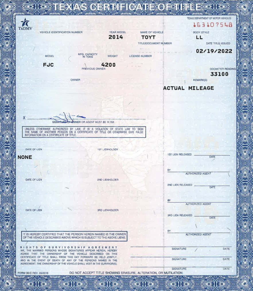 Ohio Car Title Example